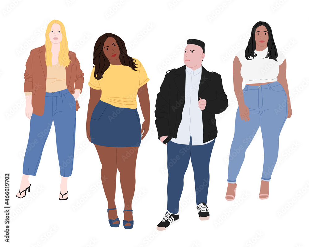 Body positive portraits set - hand drawn flat style vector design ...