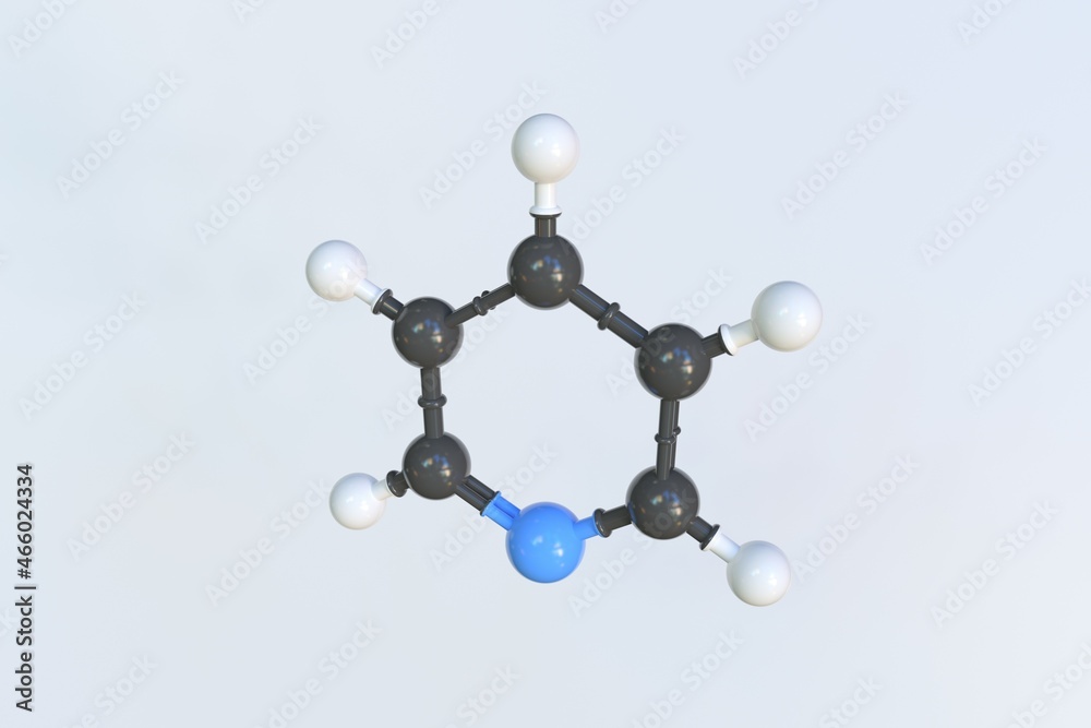 Molecule of pyridine, isolated molecular model. 3D rendering Stock ...