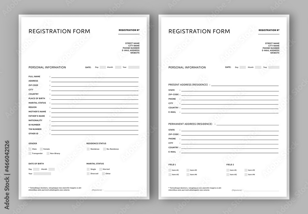 Registration Form Layout Stock Template | Adobe Stock