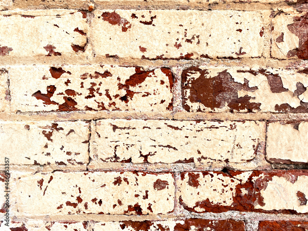 faded white painted red brick exposed retro close view interior design ...