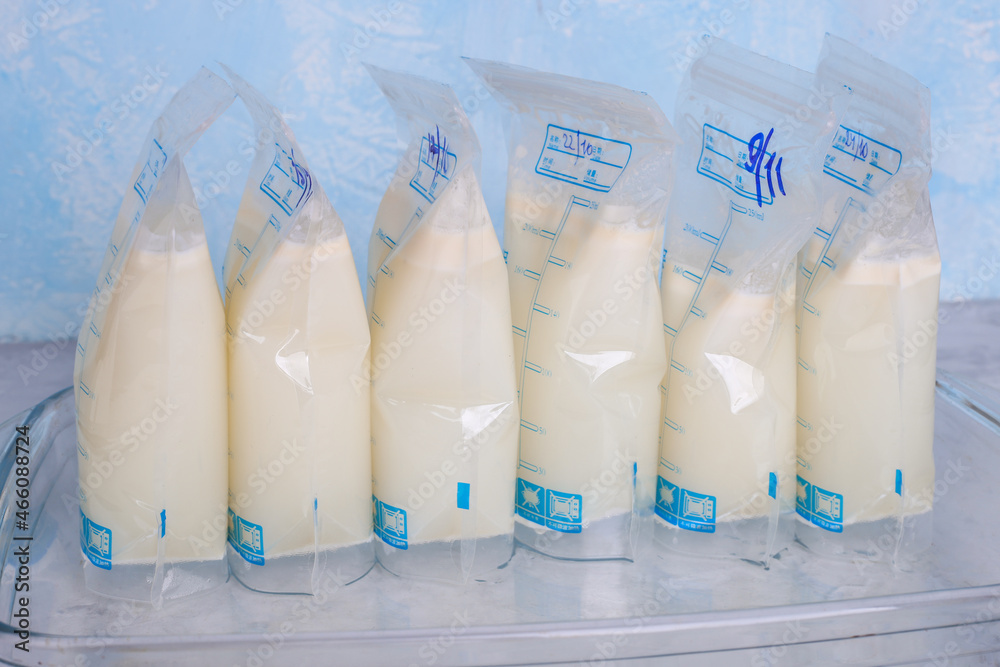 bags with breast milk. Milk bank. Expressing breast milk. Breast ...
