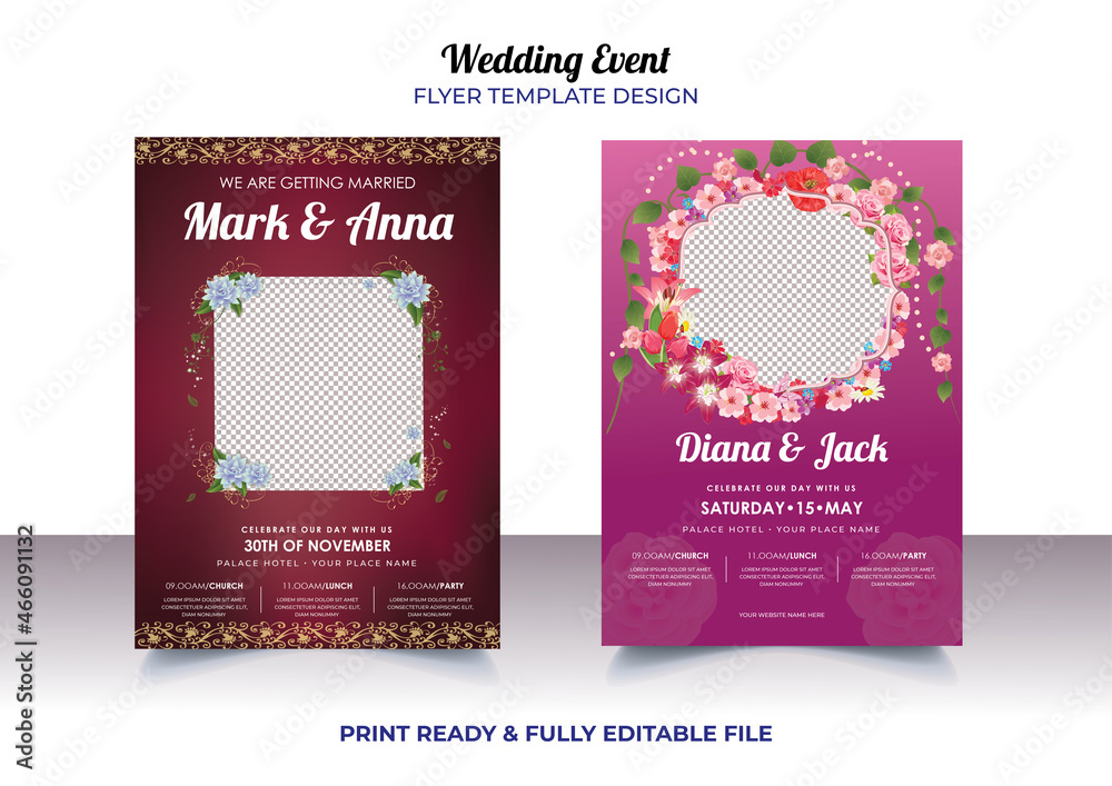 Wedding invitation flyer, wedding party flyer, floral flyer, event ...