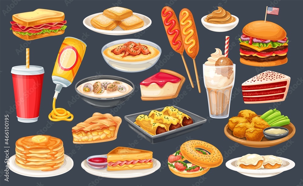 American food icon. Red velvet cake, grits, monte cristo sandwich ...