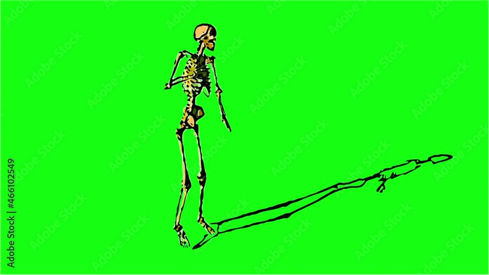 2d animation in comic style of skeleton wiht chest pain and barfing ...