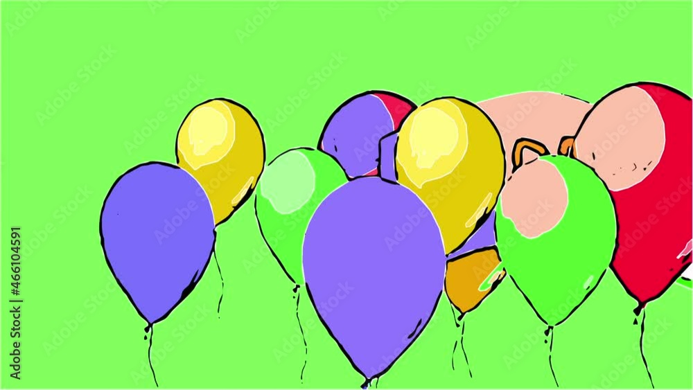 2d animation in comic style - Flying balloons and word happy birthday ...