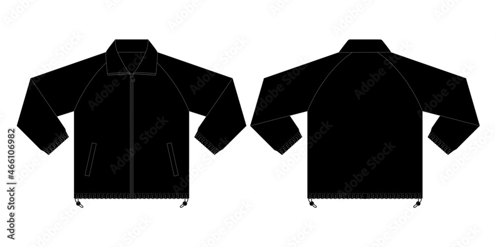 Blank Black Raglan Jacket With Elastic Template Vector On White ...