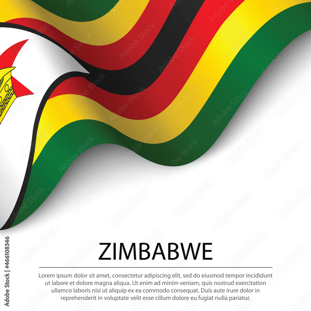 Waving flag of Zimbabwe on white background. Banner or ribbon template ...