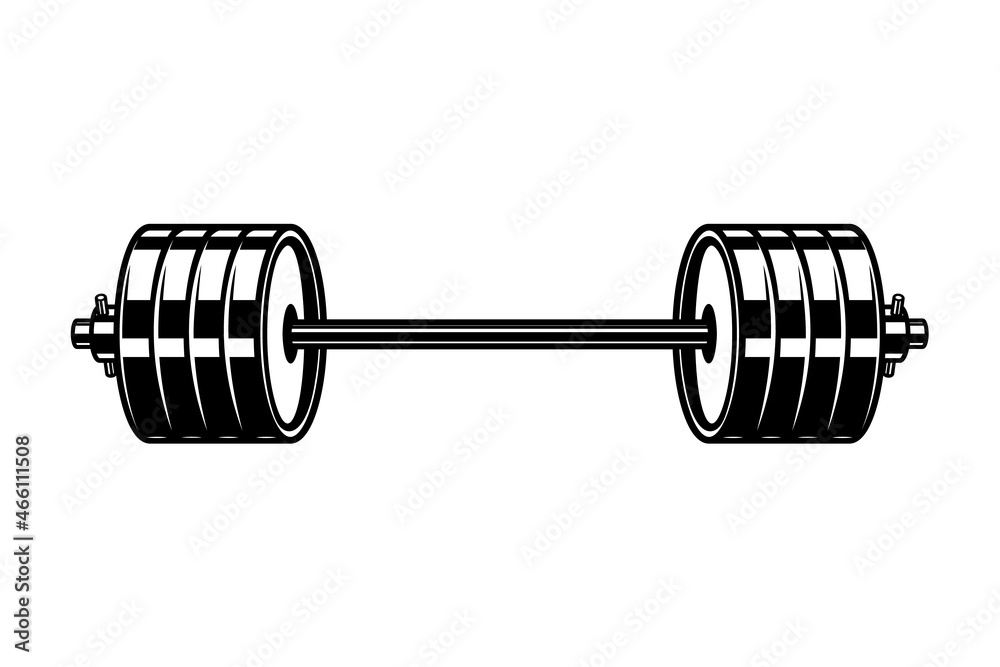 Illustration of gym barbell in vintage monochrome style. Design element ...