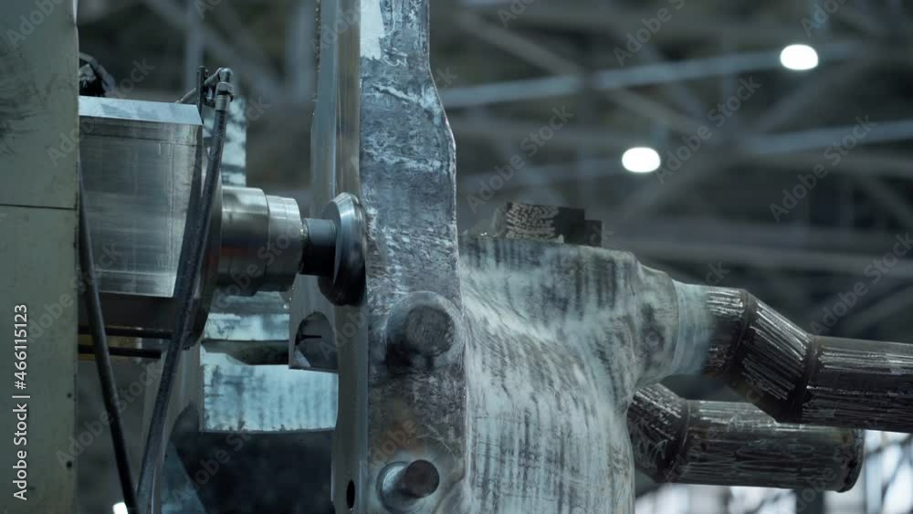 Grinder Machine Cuts Off Rough Parts Of Metal Detail At Industrial ...