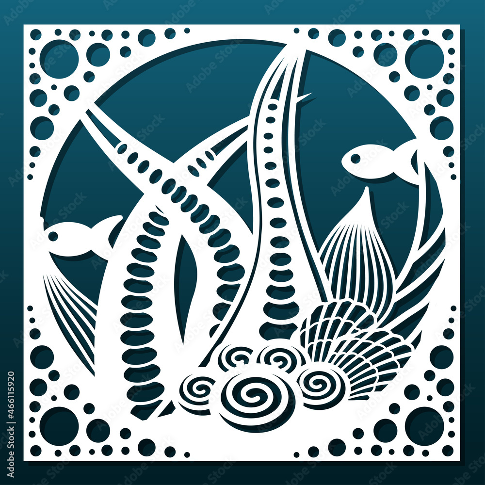 Laser cut panel with sea nautical underwater design. Cnc cutting ...