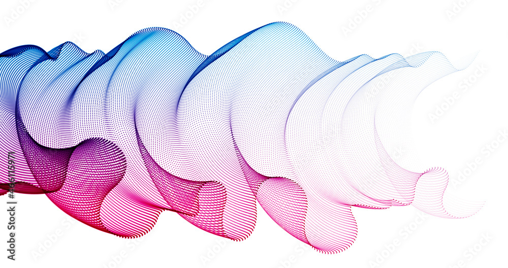 3d particles mesh array, transparent tulle textile on wind flowing ...