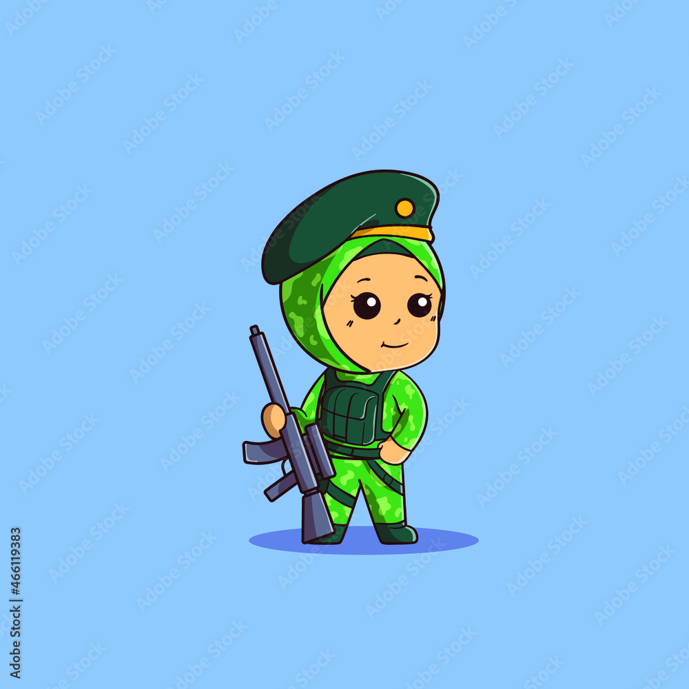 cute illustration of muslim female soldiers wearing uniforms and hats ...
