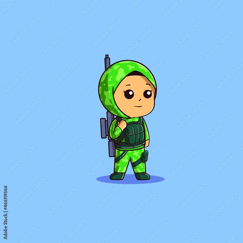cute illustration of Muslim female soldier ready for dutty Stock Vector ...