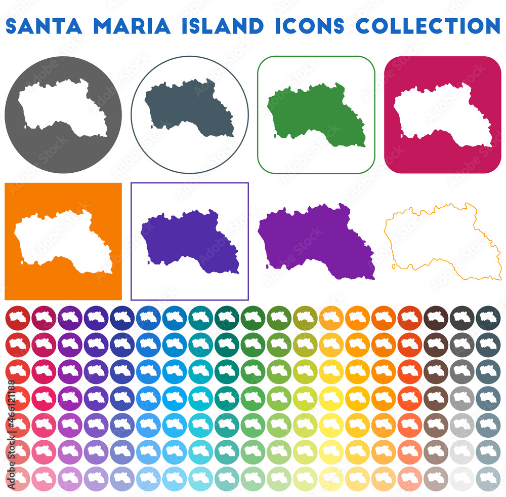 Santa Maria Island icons collection. Bright colourful trendy map icons ...