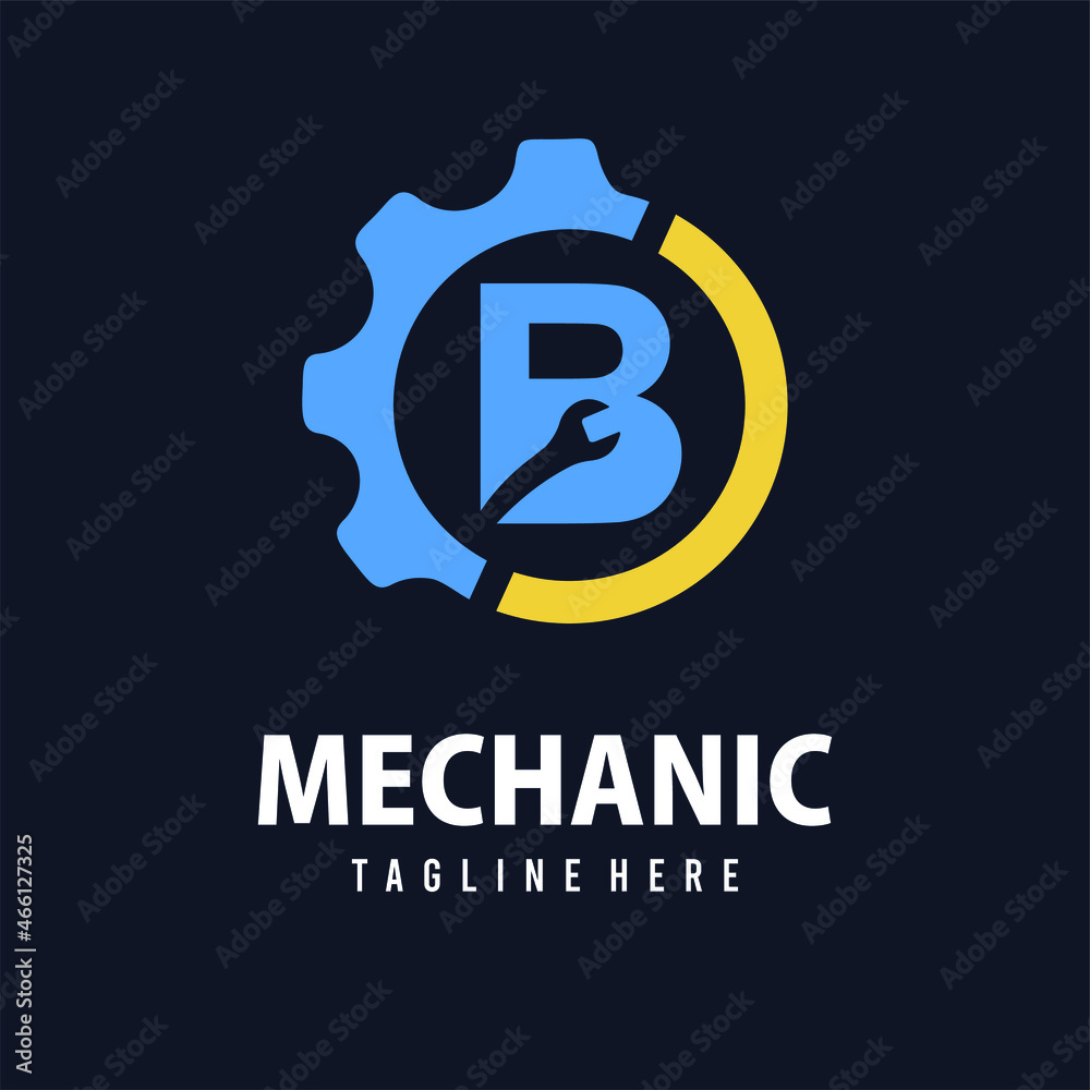Initial B Letter with Gear and Wrench for Automotive Home Repair ...