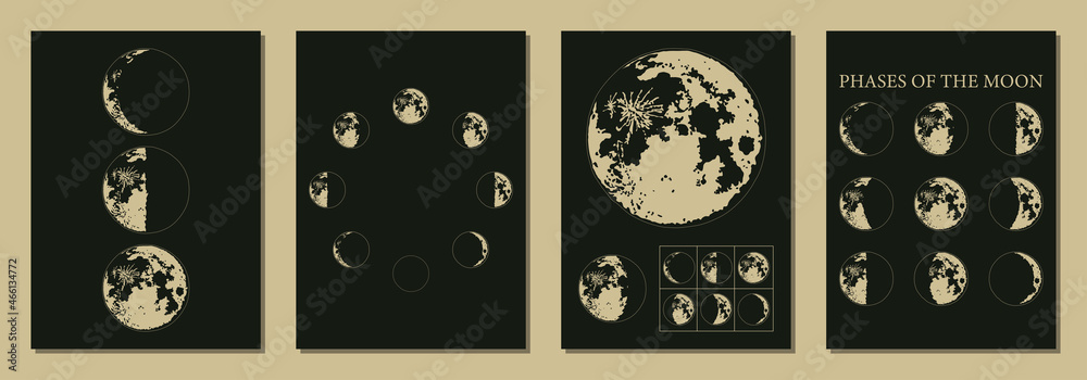 The Moon, Moon Phases in modern colors, contemporary aesthetic poster ...