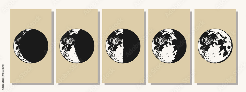 The Moon, Moon Phases in modern colors, contemporary aesthetic poster ...
