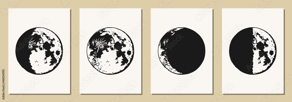 The Moon, Moon Phases in modern colors, contemporary aesthetic poster ...
