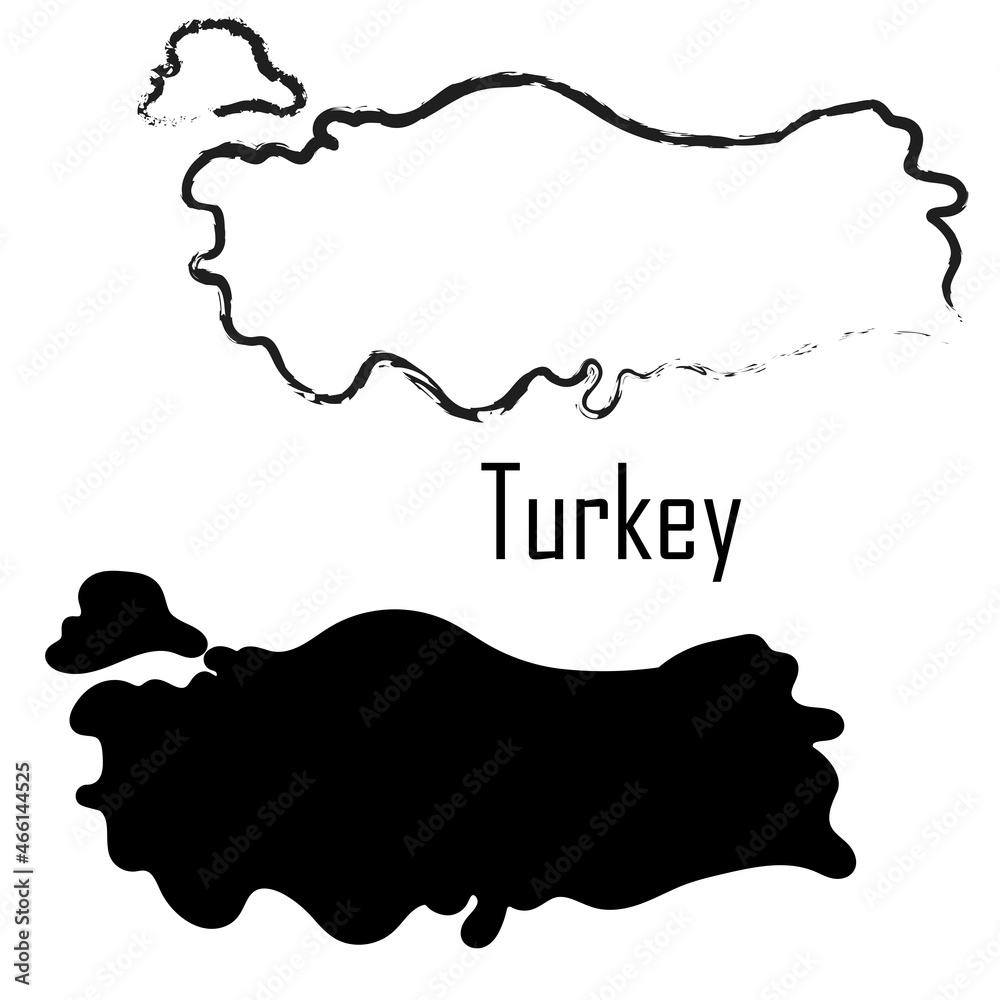 Turkey map black and white vector illustration. map black and white ...