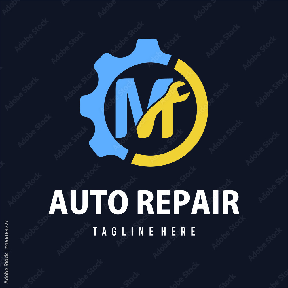 Initial M Letter with Gear and Wrench for Automotive Home Repair ...