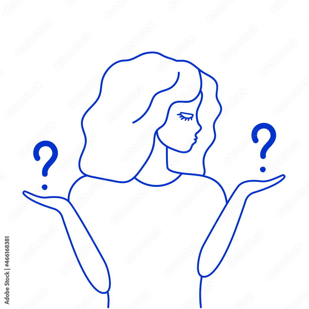 Cute girl ask yourself many questions. Contour, shapes. Hard choice, i ...