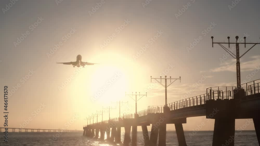 Passenger aircraft arriving and landing at international airport ...