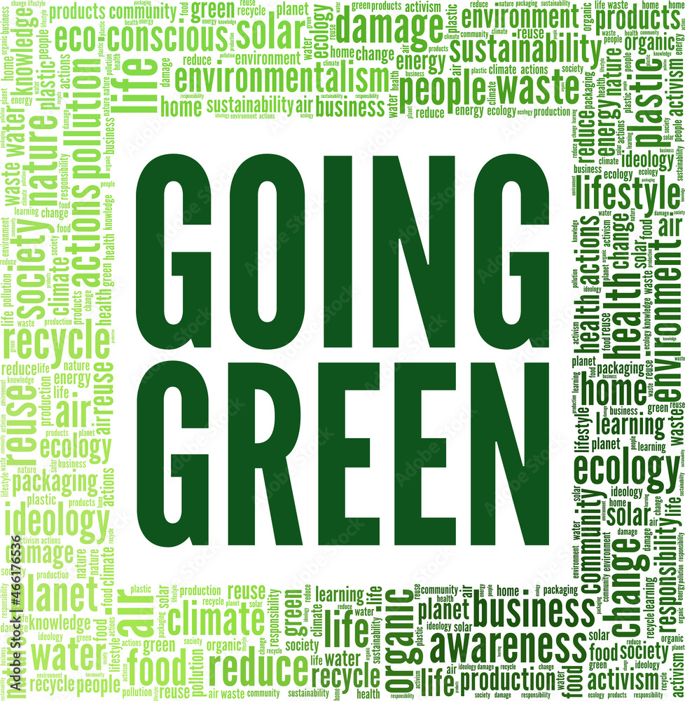 Going Green vector illustration word cloud isolated on white background ...