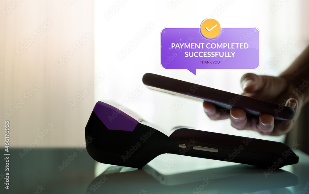 Customer making Payment via Mobile Phone. Wireless, Contactless and ...