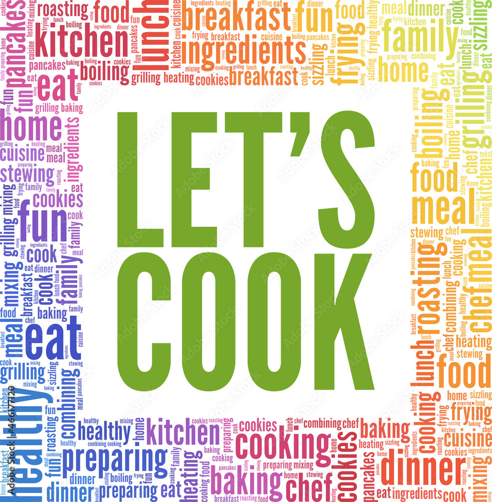 Let's Cook vector illustration word cloud isolated on white background ...