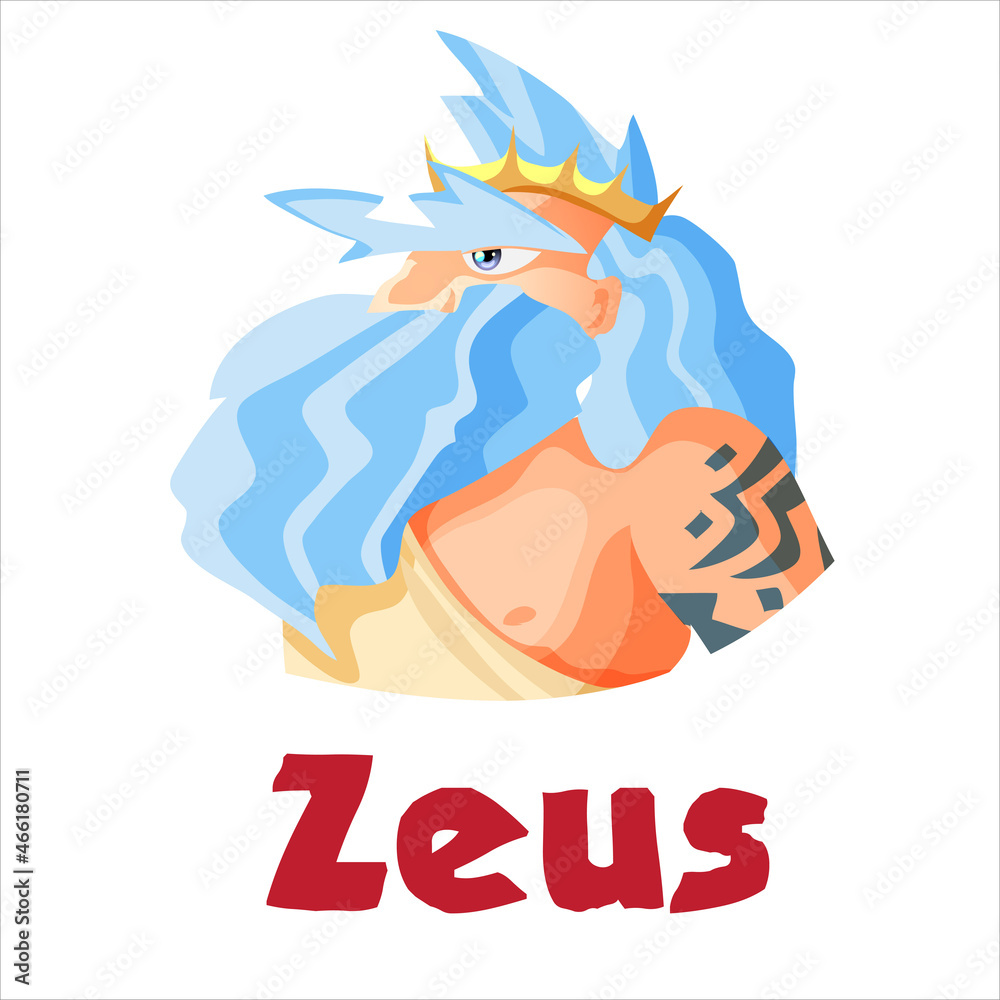 Greek god and goddess vector illustration series, Zeus, the Father of Gods and men. Epic old man ...