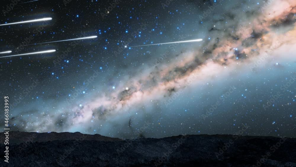 Beautiful night sky with falling stars. Shooting stars animation ...