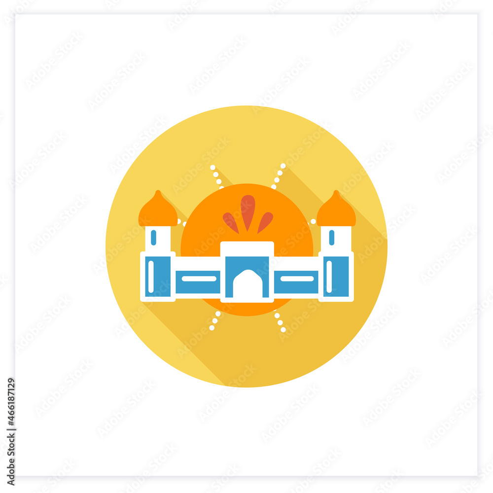 Agra fort flat icon. Red majestic stone fortress, Mughal monument ...