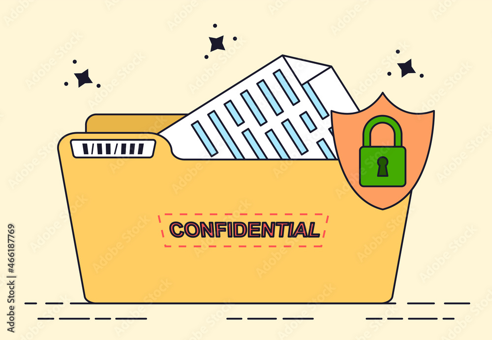 Vecteur Stock Cute yellow folder with confidential documents. Sensitive ...