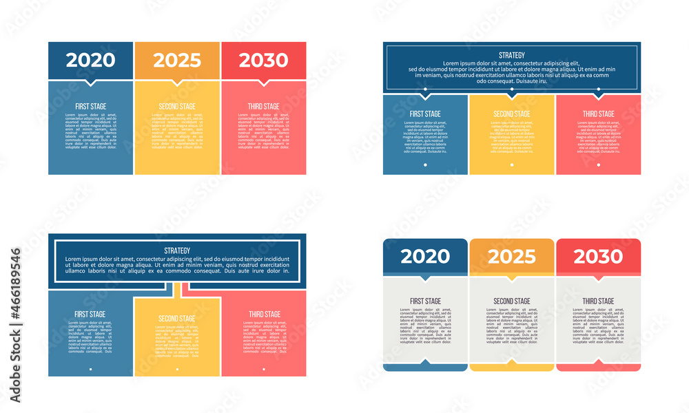 Business process. Chart with 3 steps, options, sections. Vector ...