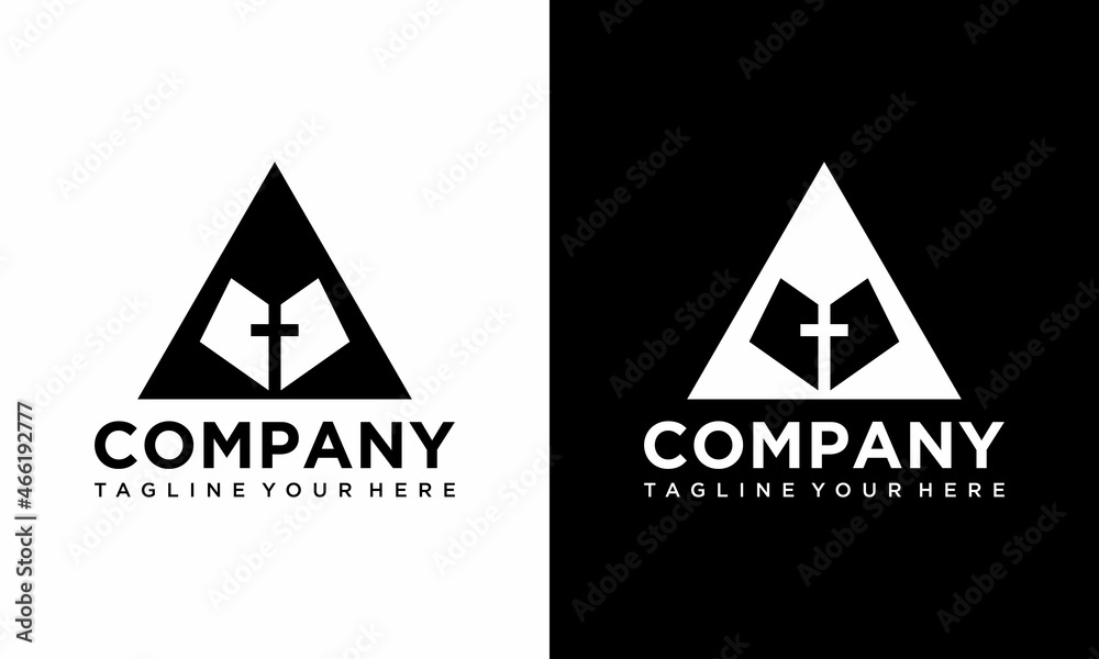 Triangle Christian cross church and open book logo. Christian symbol of ...