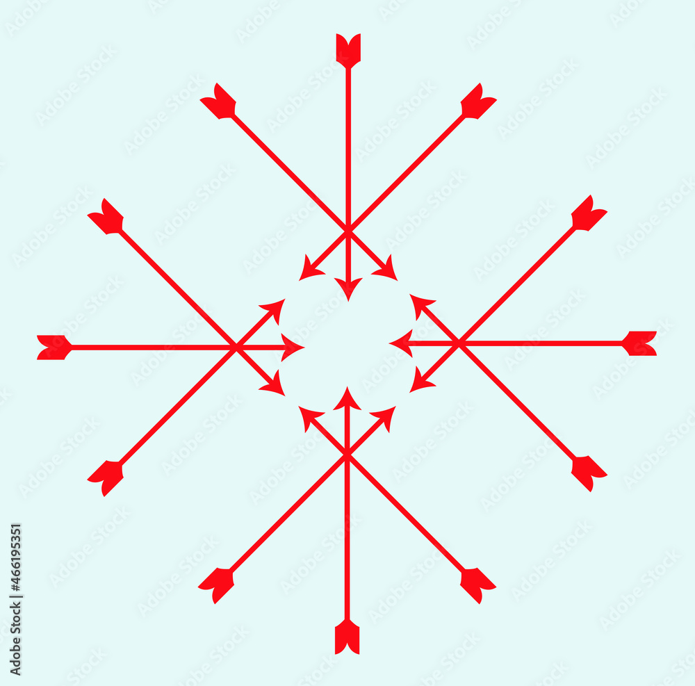 Radiating arrows. Circular arrow element. Vintage arrow logo. Hand draw ...