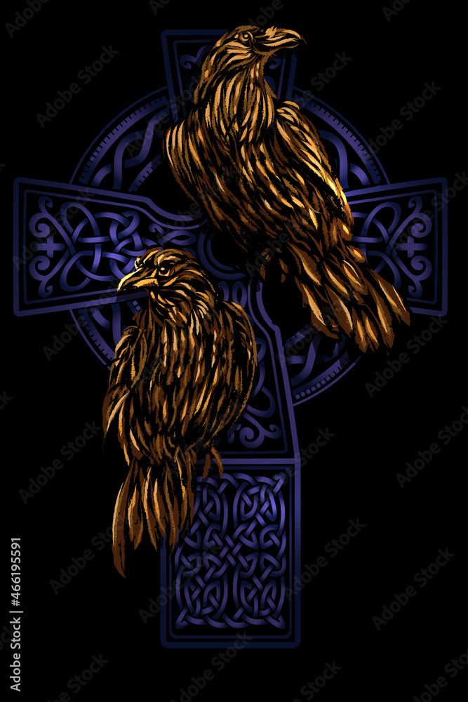 Odin's Celtic Raven. Scandinavian tattoo. Runic symbols in the Old ...