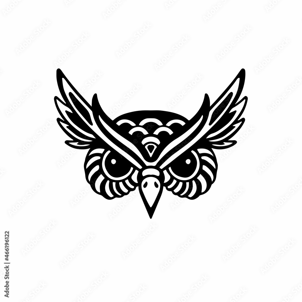Owl Head Logo Symbol. Stencil Design. Tattoo Vector Illustration. Stock ...