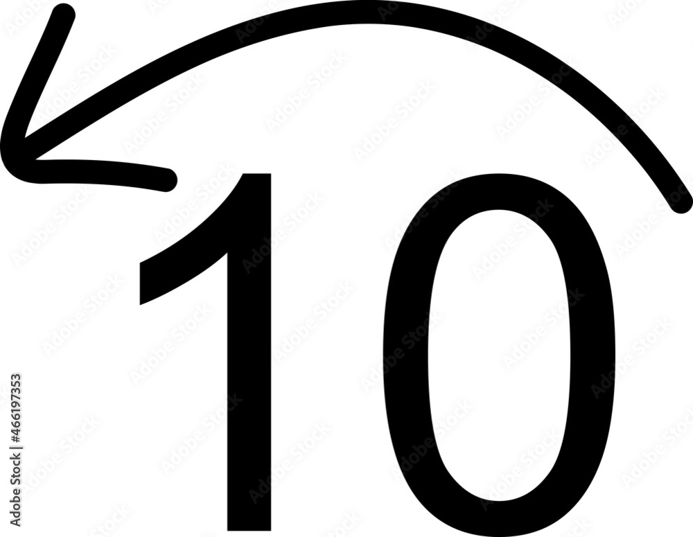 Arrow icon black vector with number ten. Skip back 10 second. Isolated ...