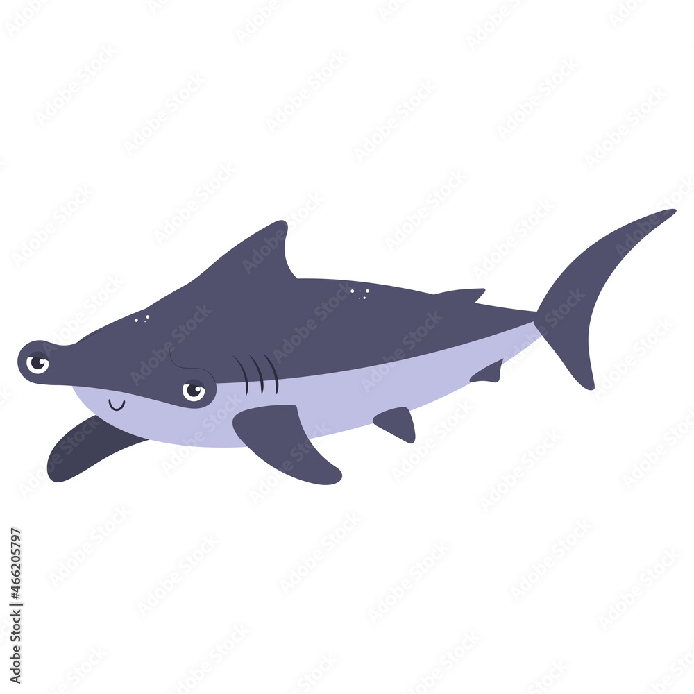 Beautiful cartoon illustration with colorful sea animals hummerhead ...