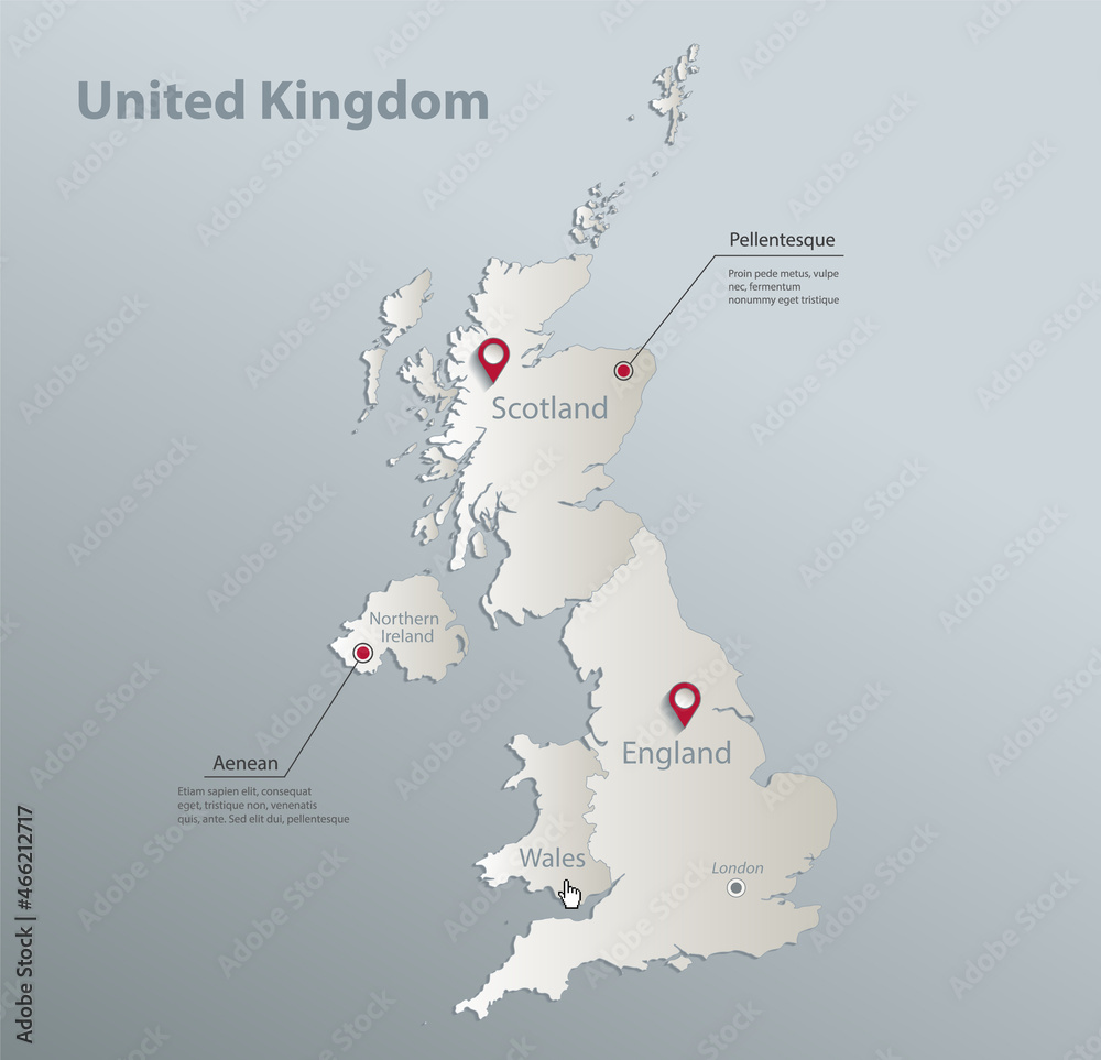 United Kingdom map, administrative division with names, blue white card ...