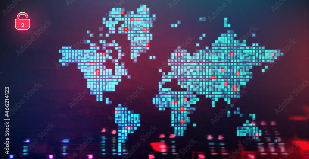 Cyber attack background with map of the world. Hacking concept ...