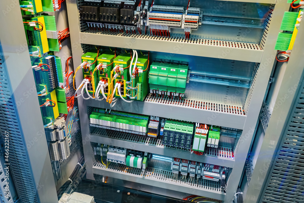 Electrical cabinet. Electrical equipment is divided into sectors ...