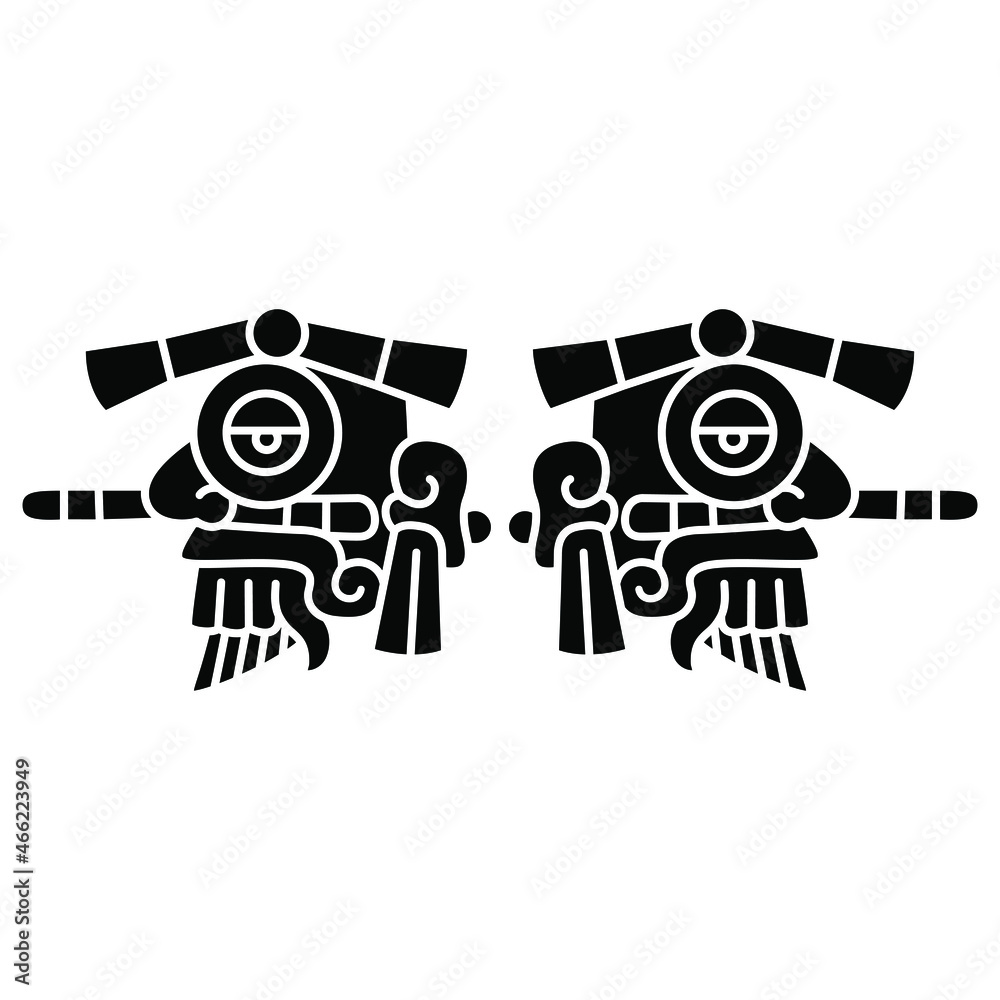 Symmetrical design with two heads of Aztec god of rain Tlaloc. Ancient ...