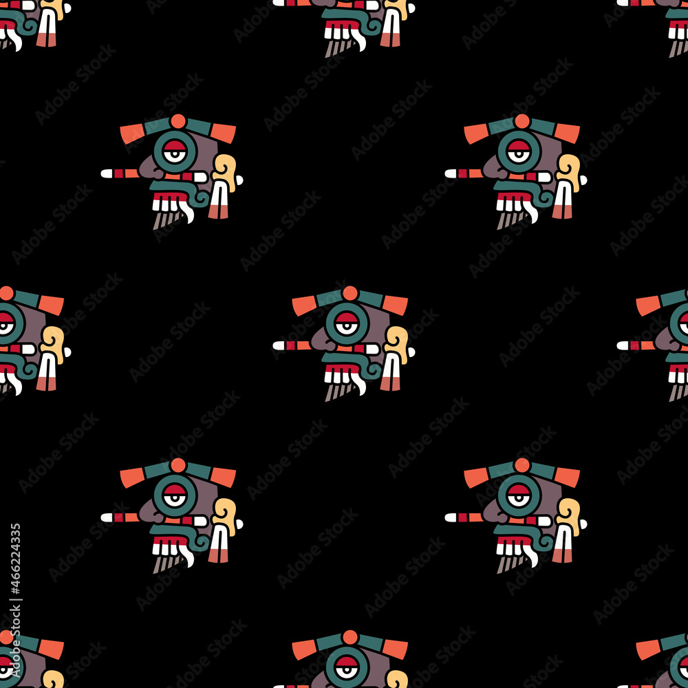 Seamless ethnic pattern with heads of Aztec god Tlaloc. Native American ...