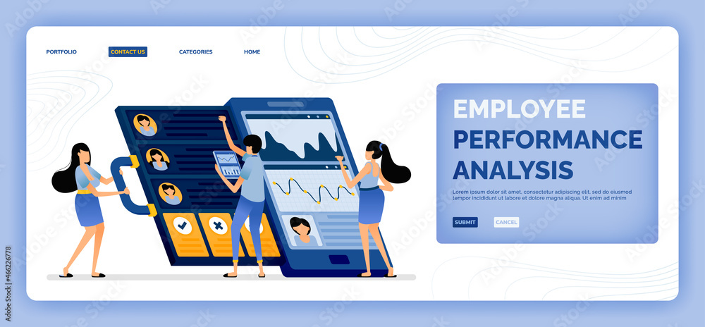 vector illustration of analyze employee performance with apps and ...