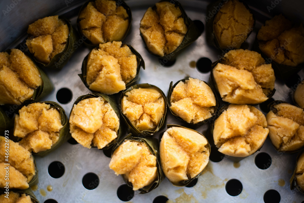 Khanom Tan is a traditional Thai dessert. The texture is dark yellow, soft, fluffy, with a sweet ...