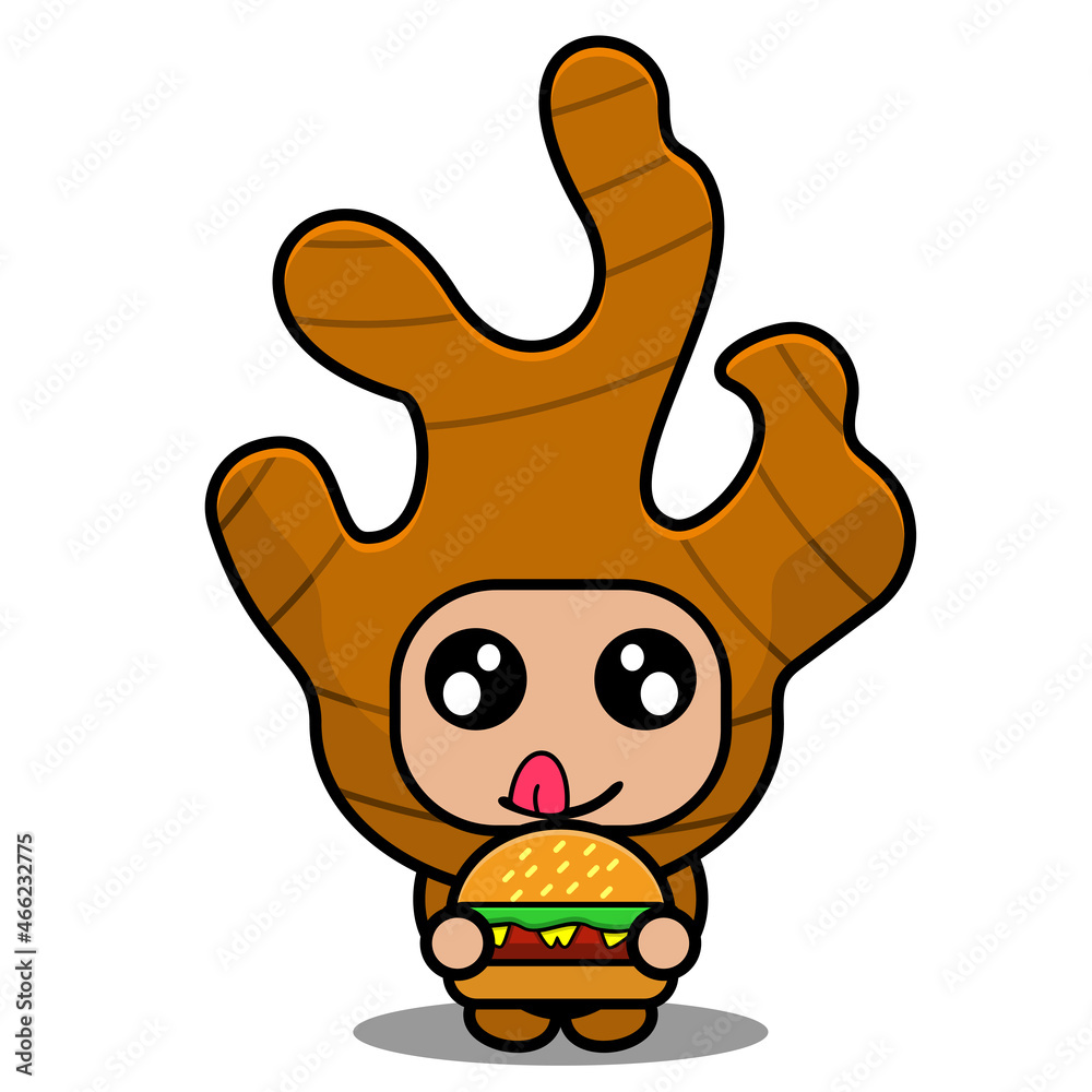 vector cartoon character cute ginger spice mascot costume eating burger ...