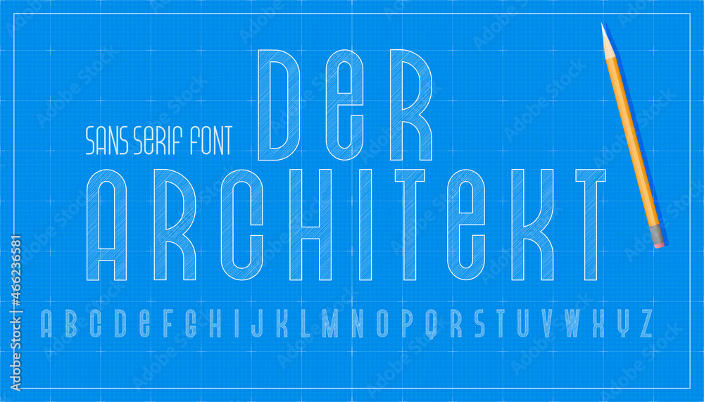 Blueprint architecture font. Capital sans serif letters alphabet ...