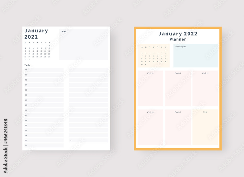 January 2022 planner template set. Set of planner and to do list ...